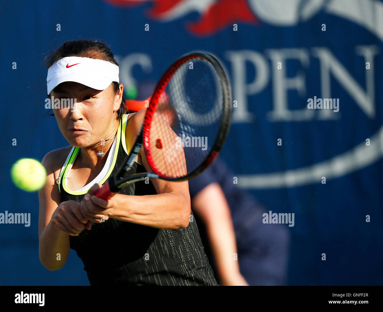 New York, USA. 30th Aug, 2016. Peng Shuai of China returns a ball to ...