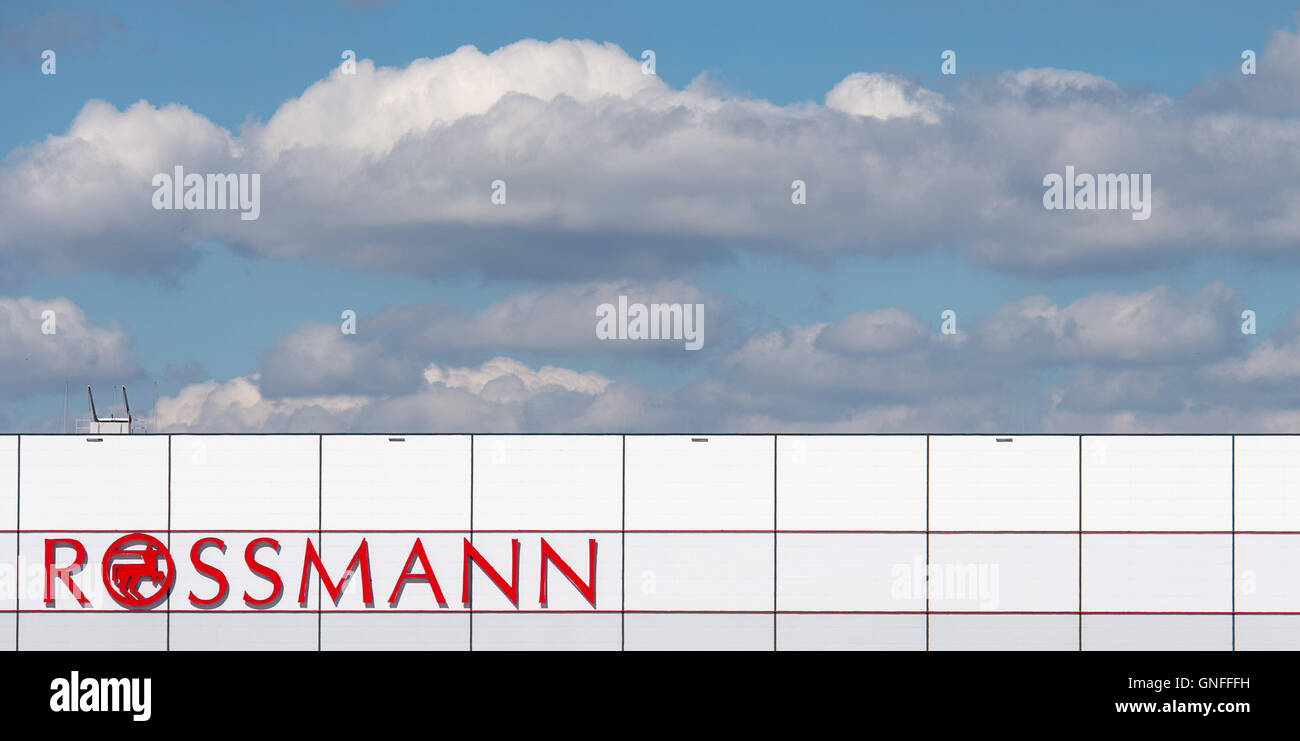 The logo of Rossmann can be read on the headquarters of the German drug ...