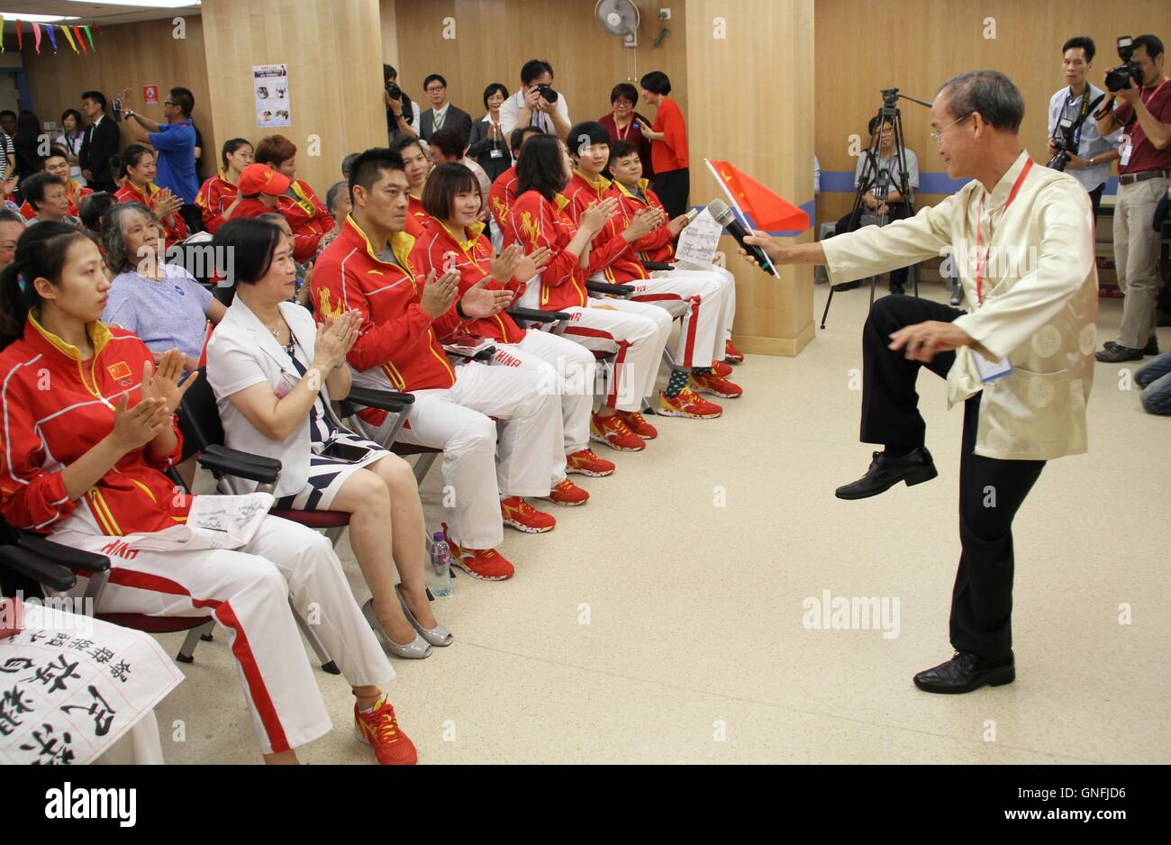 Macao, China. 31st Aug, 2016. An elderly man performs dancing to ...