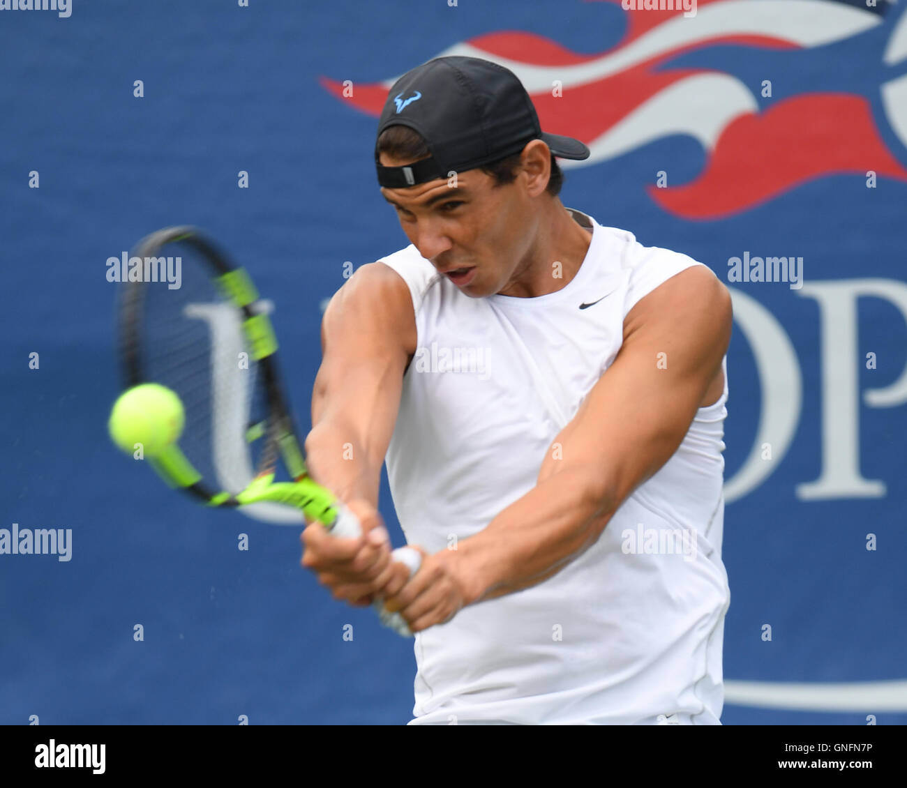 New York, USA. 31st Aug, 2016. Rafael Nadal on the practice court at the USTA Billie Jean King ...