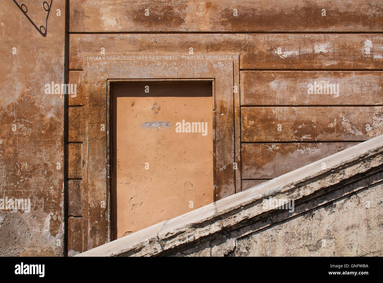 Typical terracotta color of the buildings in italian Rome. Details of ...