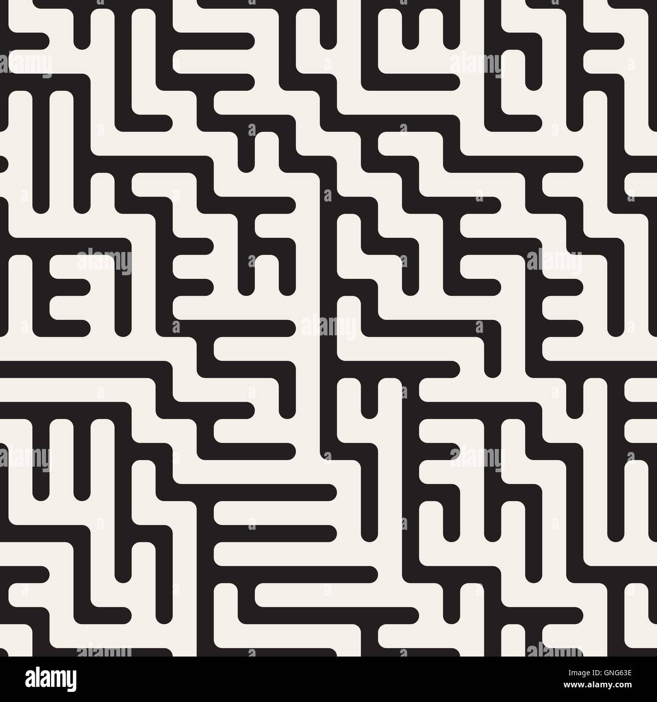Vector Seamless Black And White Rounded Irregular Maze Lines Pattern ...