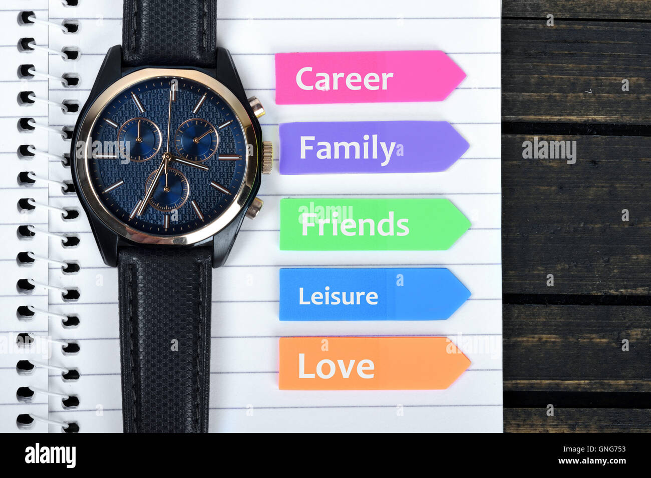 Time Management text on sticky colorful arrows Stock Photo - Alamy