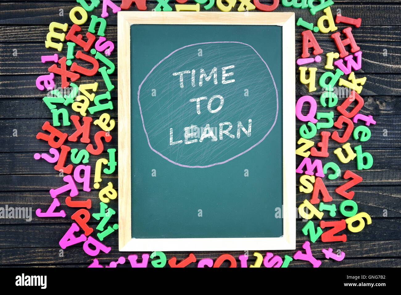 Time to Learn text on school board and magnetic letters Stock Photo - Alamy