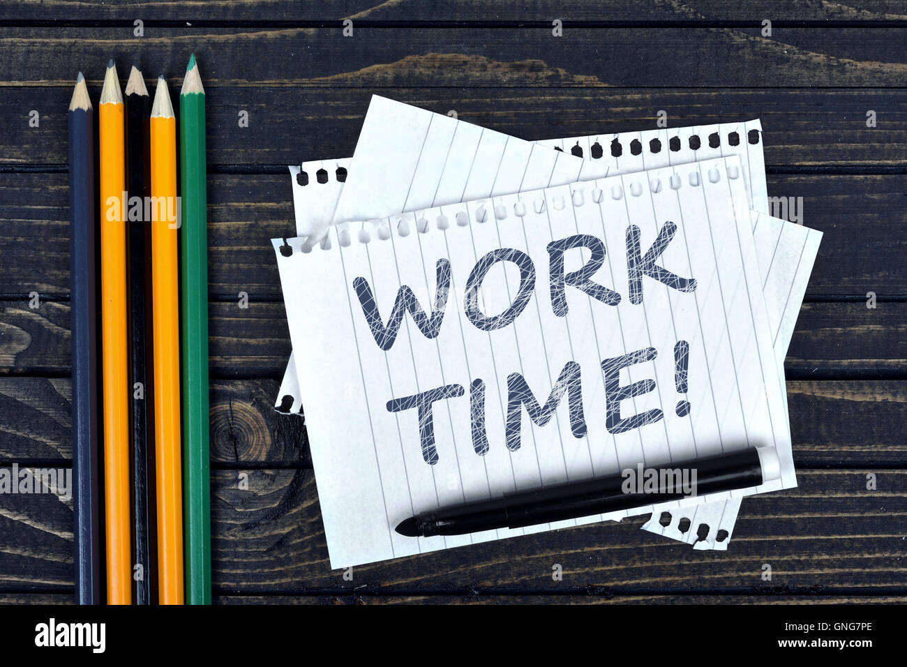 Work Time text on notepad and office tools on wooden table Stock Photo ...