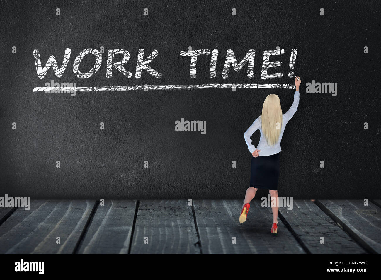 Work time text write on black board Stock Photo - Alamy