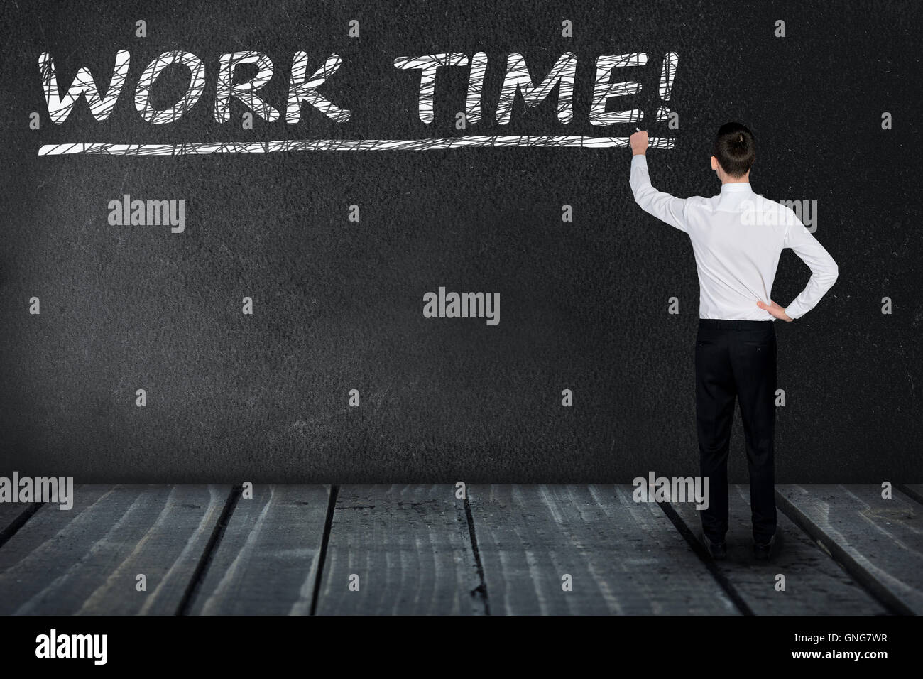 Work time text write on black board Stock Photo - Alamy