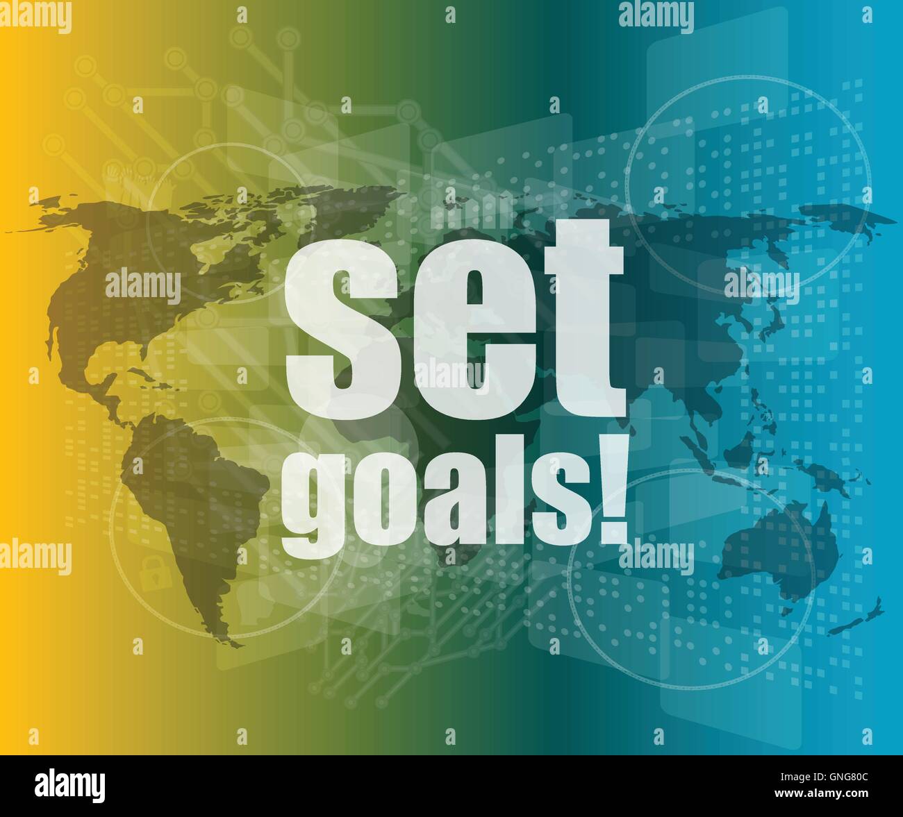 business concept. words set goals on digital touch screen vector ...