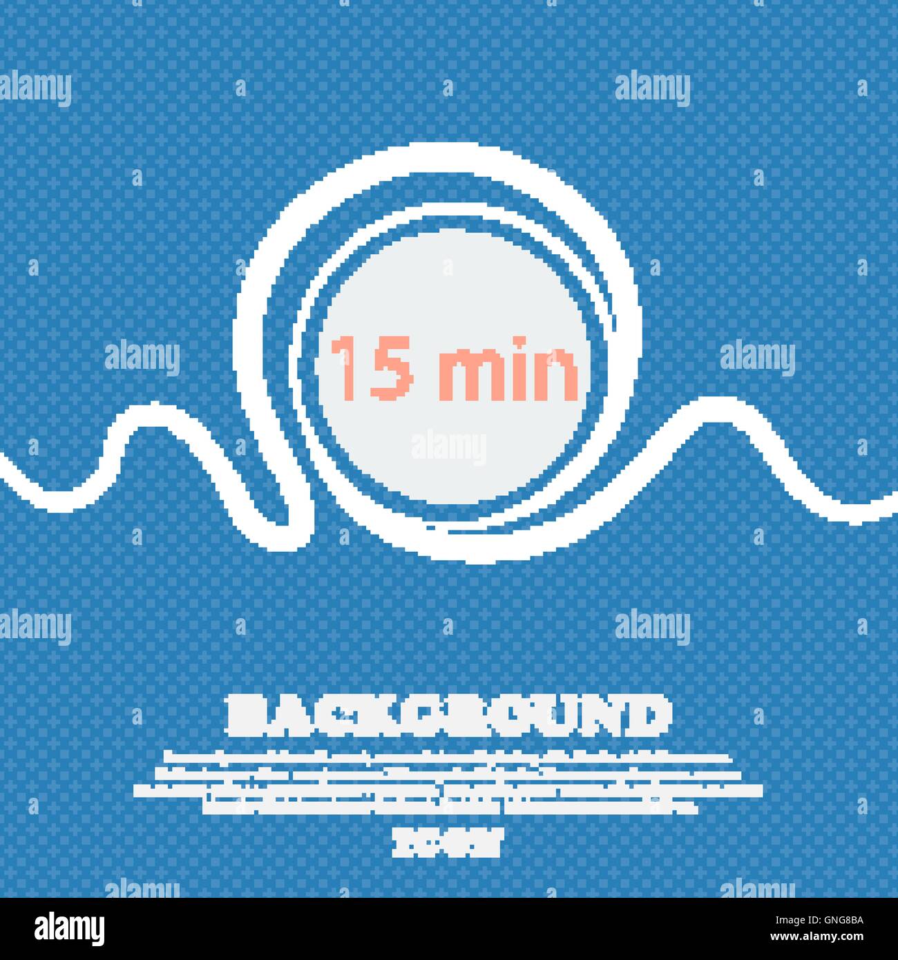 fifteen minutes sign icon. Blue and white abstract background flecked ...