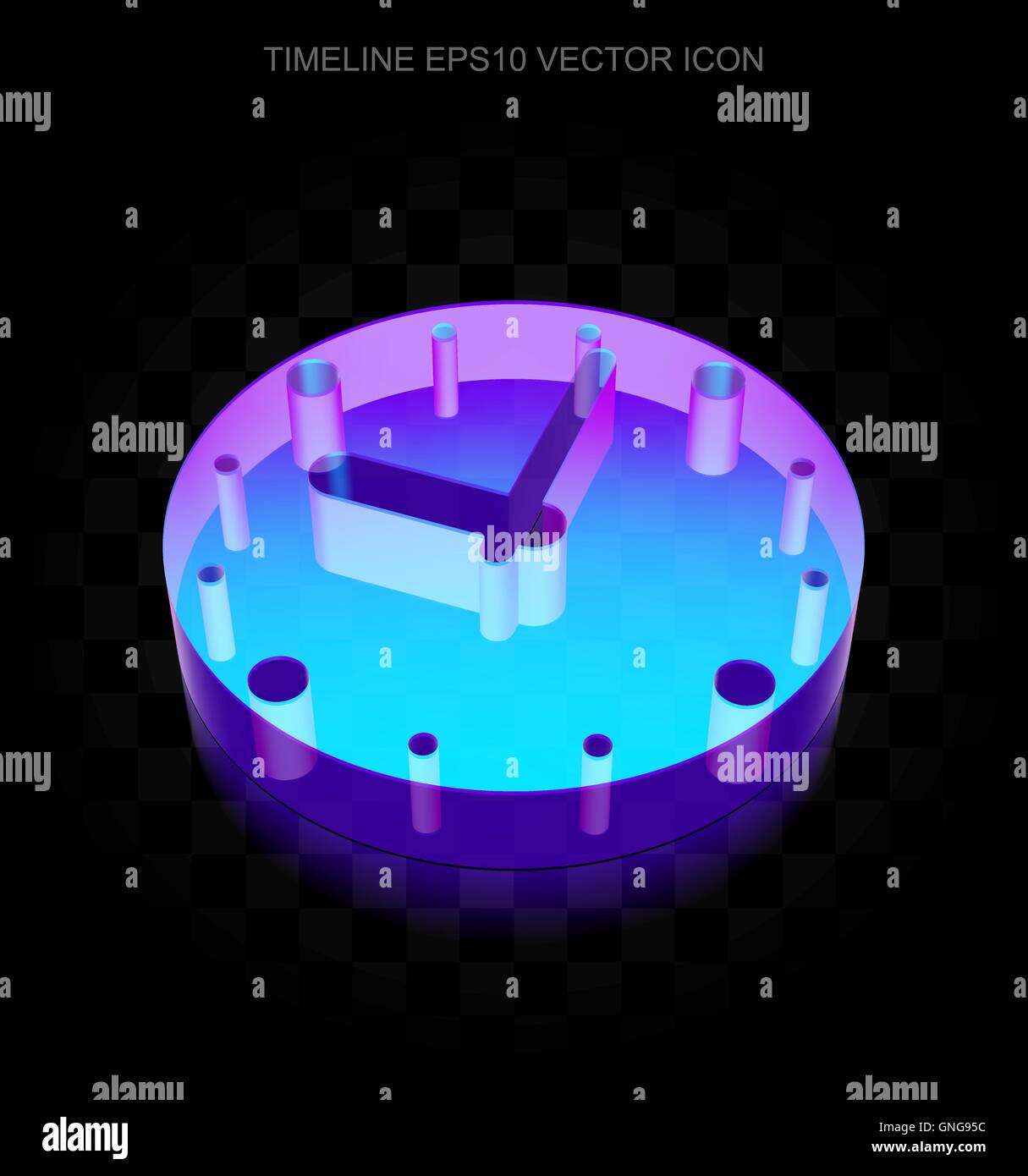 Timeline icon: 3d neon glowing Clock made of glass, EPS 10 vector Stock ...