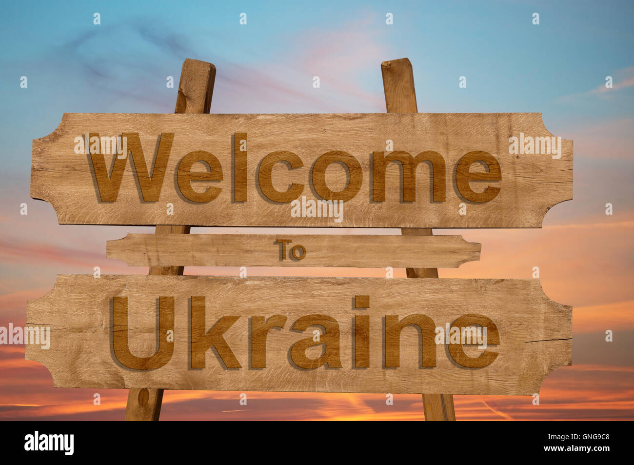 Welcome to Ukraine sing on wood background Stock Photo - Alamy