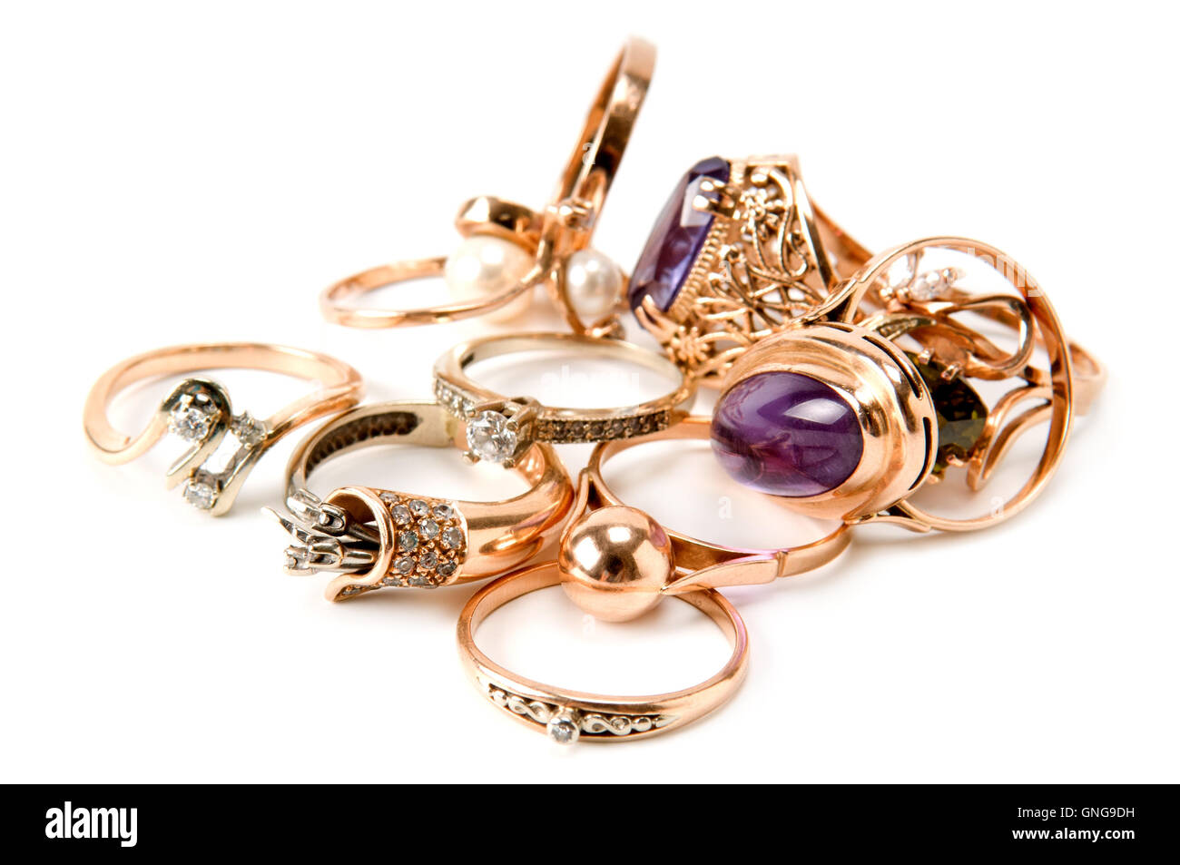 rings made of precious metals and precious stones isolated on white ...