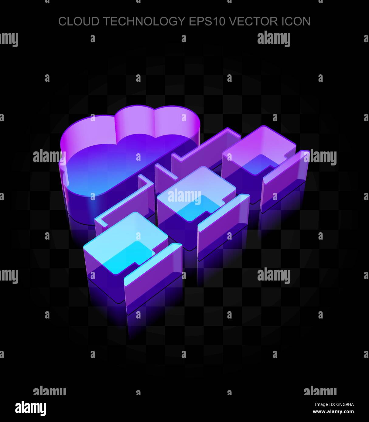 Cloud computing icon: 3d neon glowing Cloud Network made of glass, EPS ...