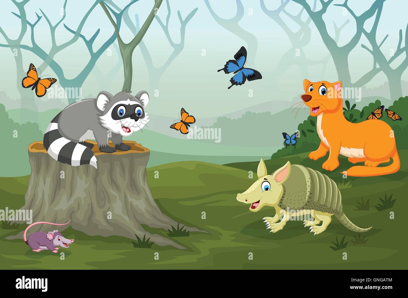 funny animal with deep forest landscape background Stock Vector Image ...