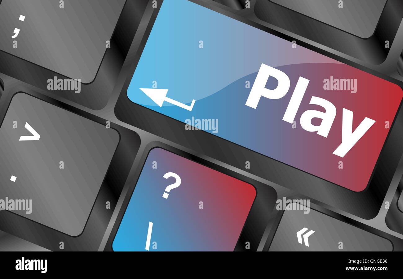 Computer keyboard with play key - technology background . keyboard keys ...