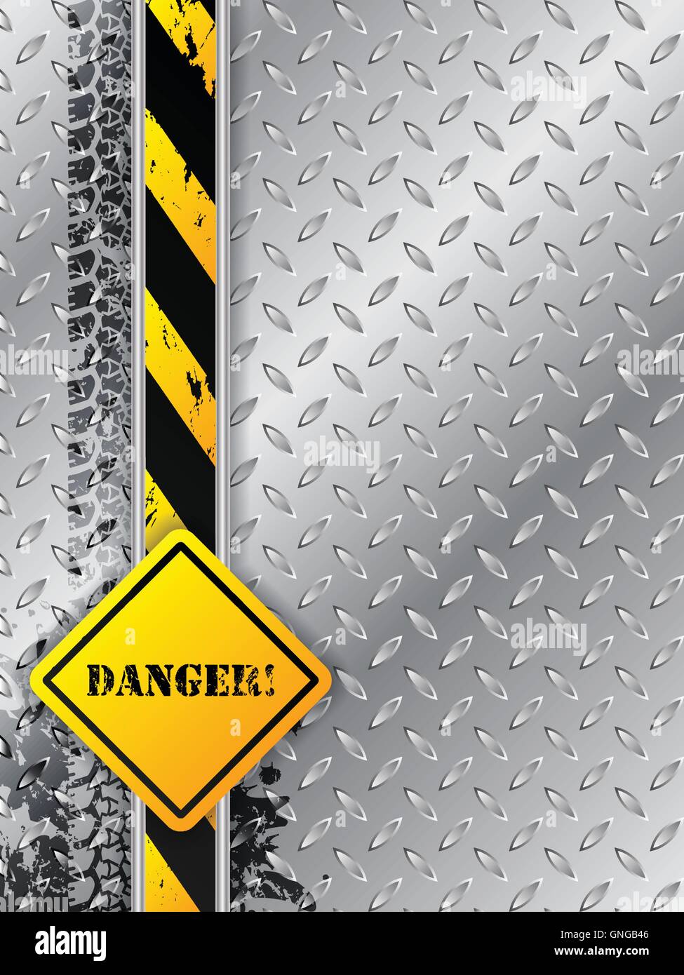 Abstract industrial background with tire tracks with danger text Stock ...