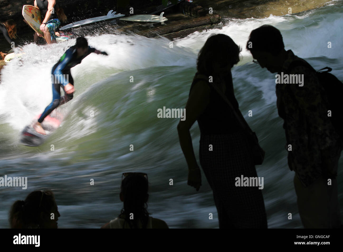 Eisbach surfers in Munich, 2014 Stock Photo - Alamy