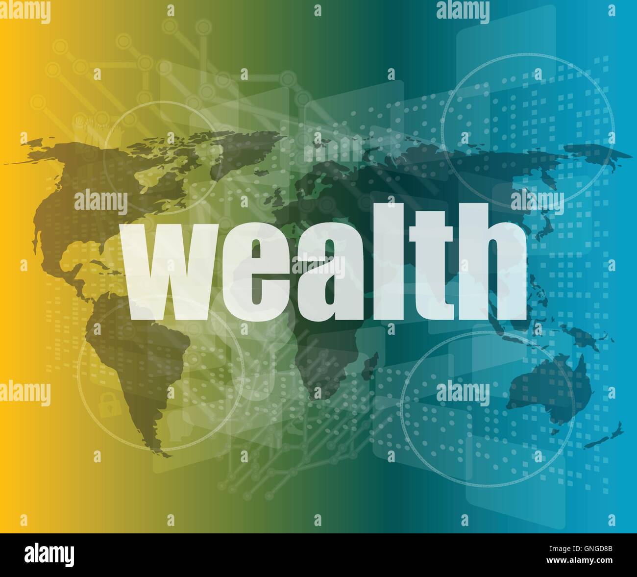 wealth word on digital touch screen interface vector quotation marks ...