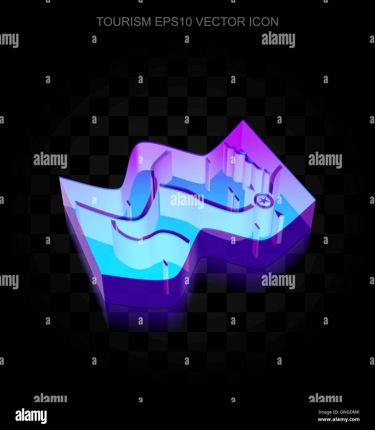 Vacation icon: 3d neon glowing Map made of glass, EPS 10 vector Stock ...