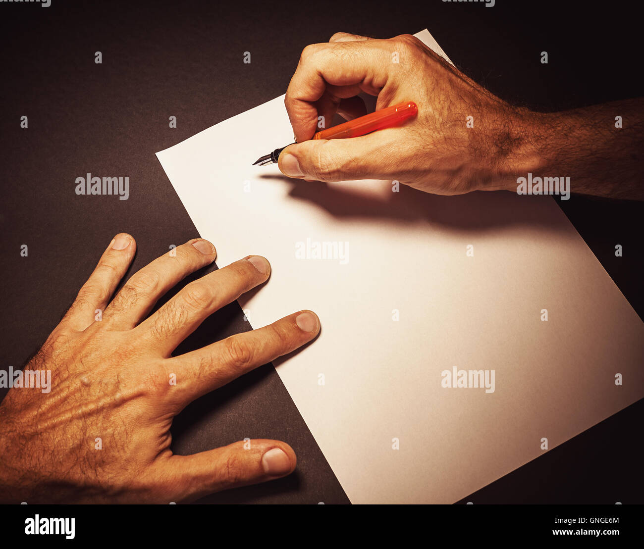 Conceptual composition of somebody writing a letter, view from the ...