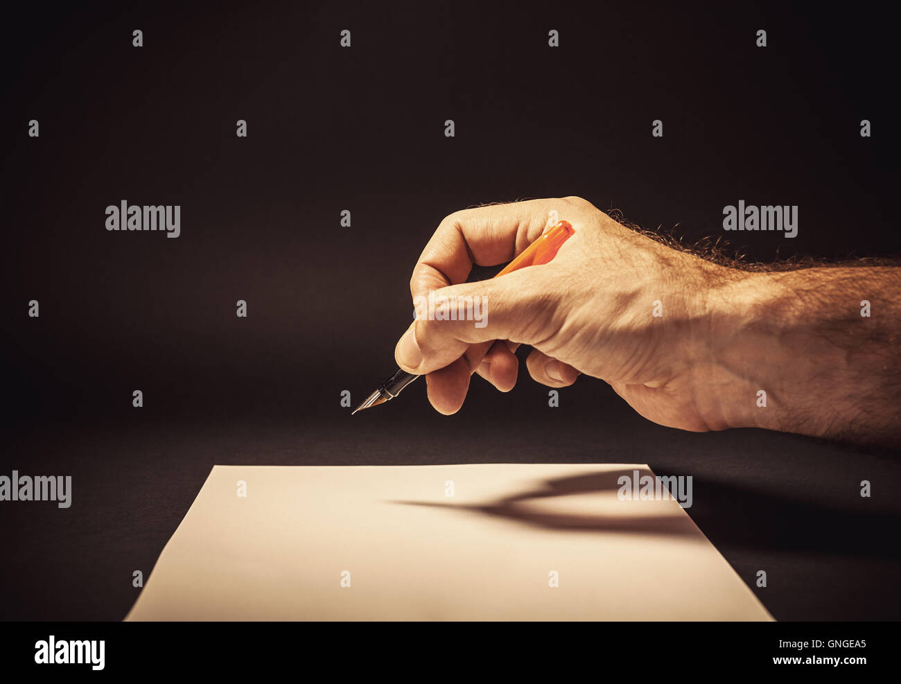 Conceptual composition of somebody writing a letter, view from the ...