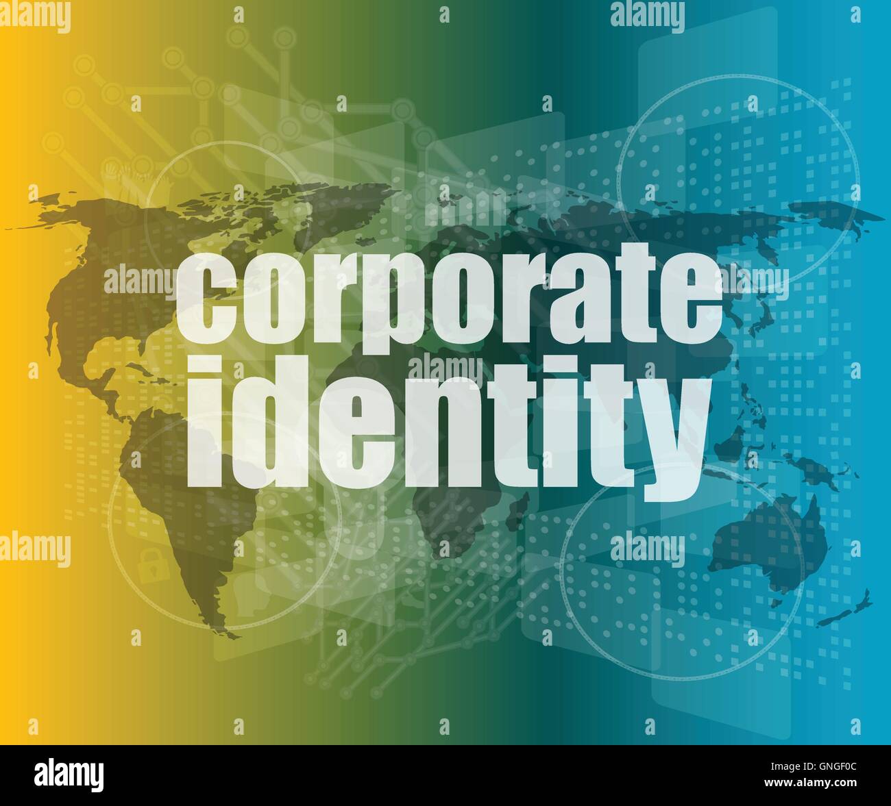 business concept: words corporate identity on digital screen, 3d vector ...