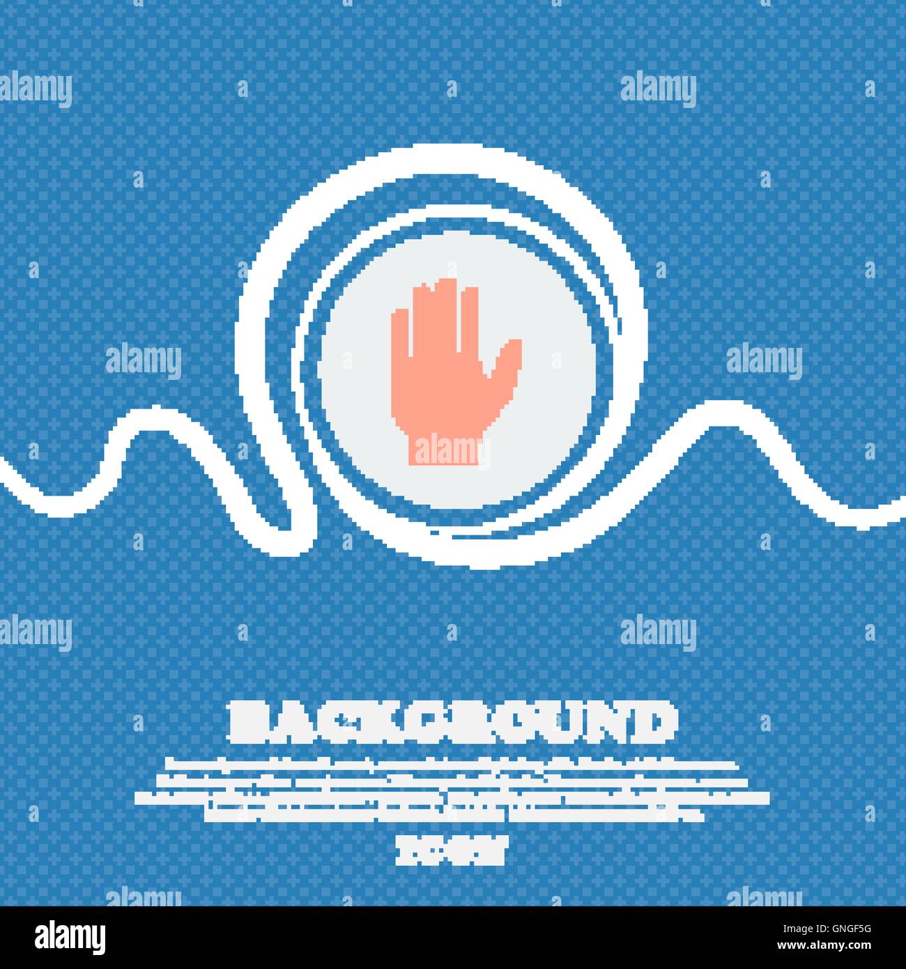Hand print sign icon. Stop symbol. Blue and white abstract background ...