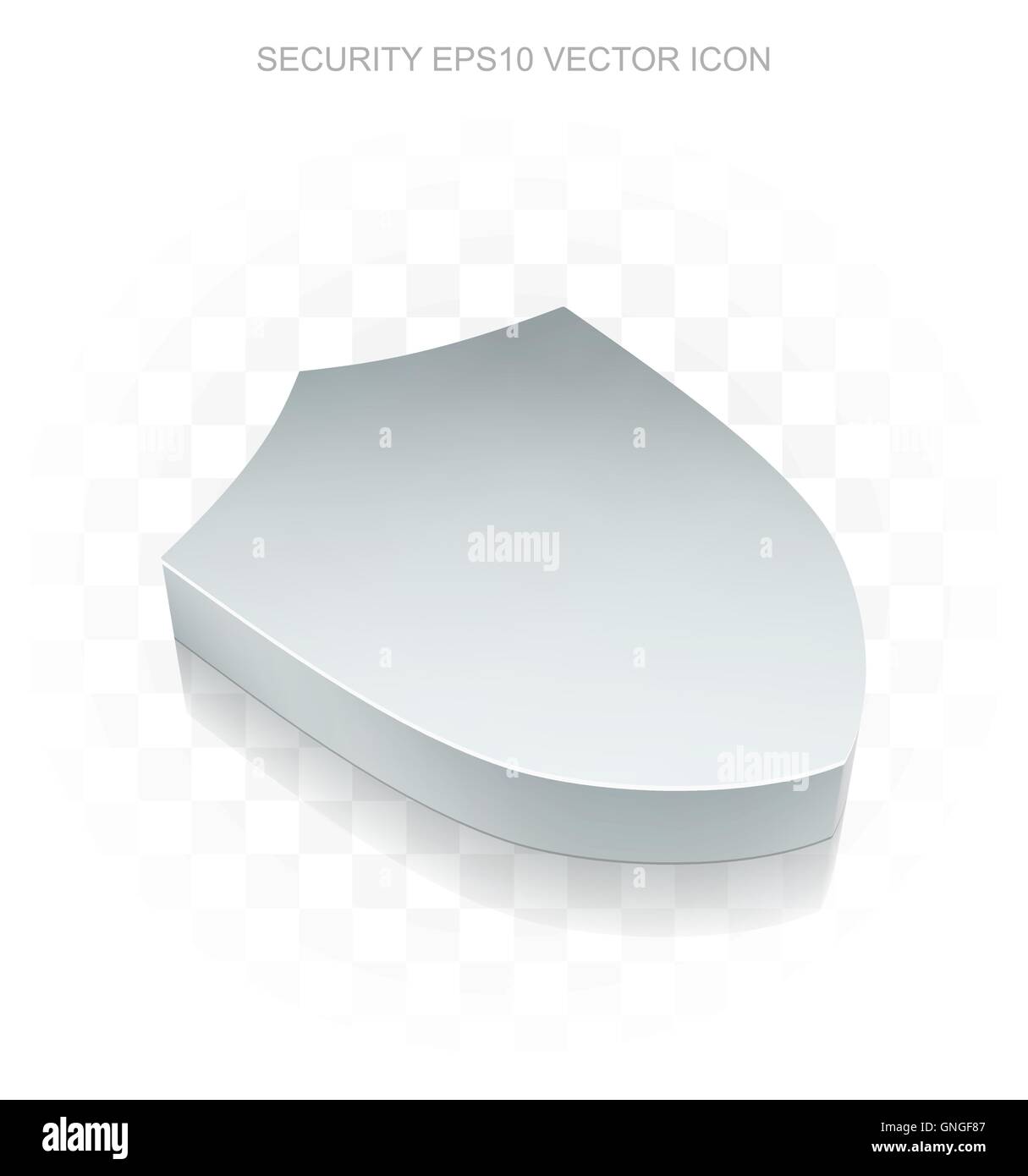 Protection icon: Flat metallic 3d Shield, transparent shadow on light ...