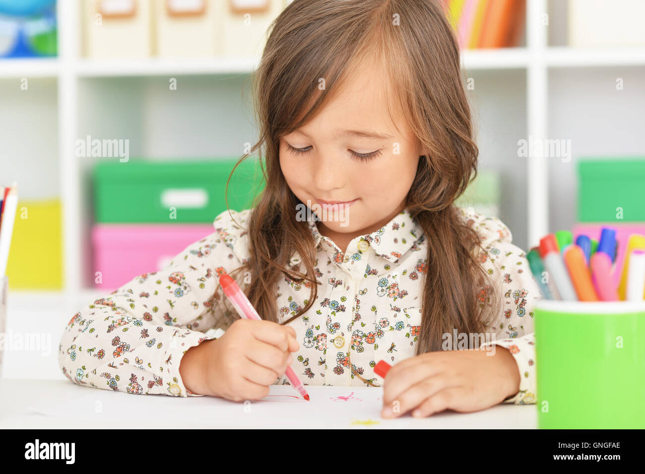 Little student girl at art class Stock Photo - Alamy