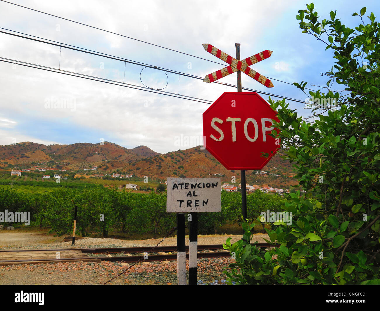 Farm Level crossing with wooden sleepers outside Alora, Andalusia Stock ...