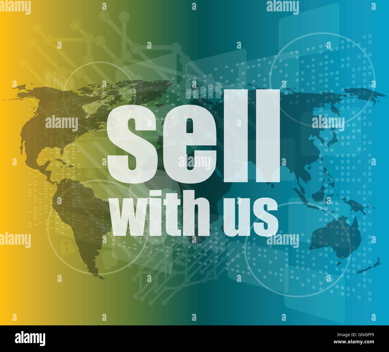 Sell with us word on digital screenvector quotation marks with thin ...