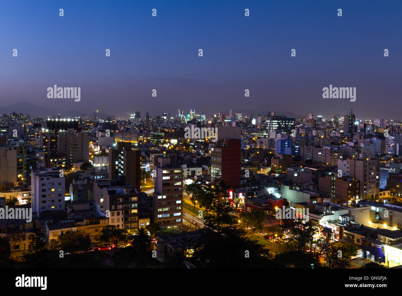 Lima Peru - May 10 : Twilight view of the city of Miraflores with ...