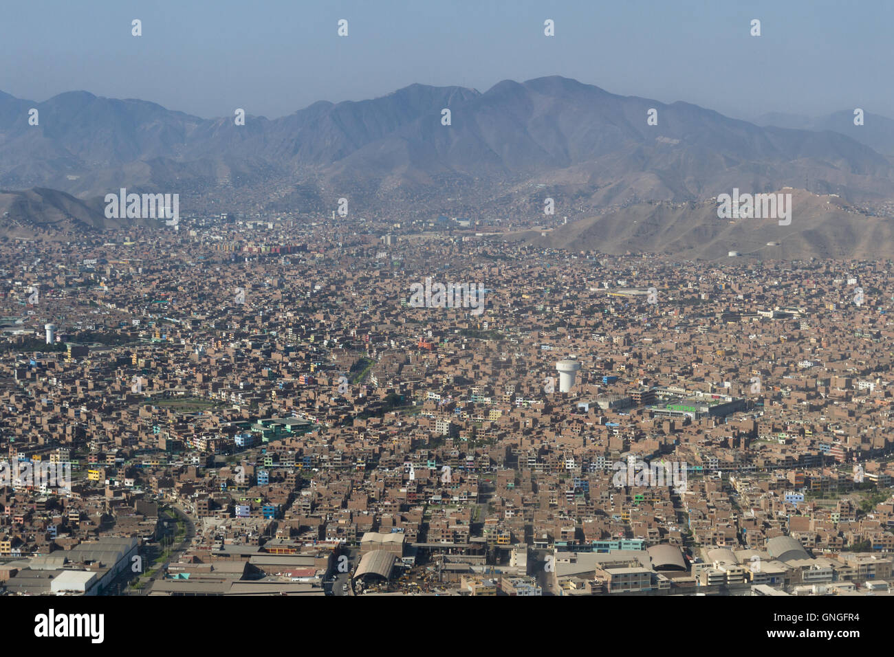 Lima Peru - May 11 : Aerial view of the City of Lima with the mountains in the background. May ...