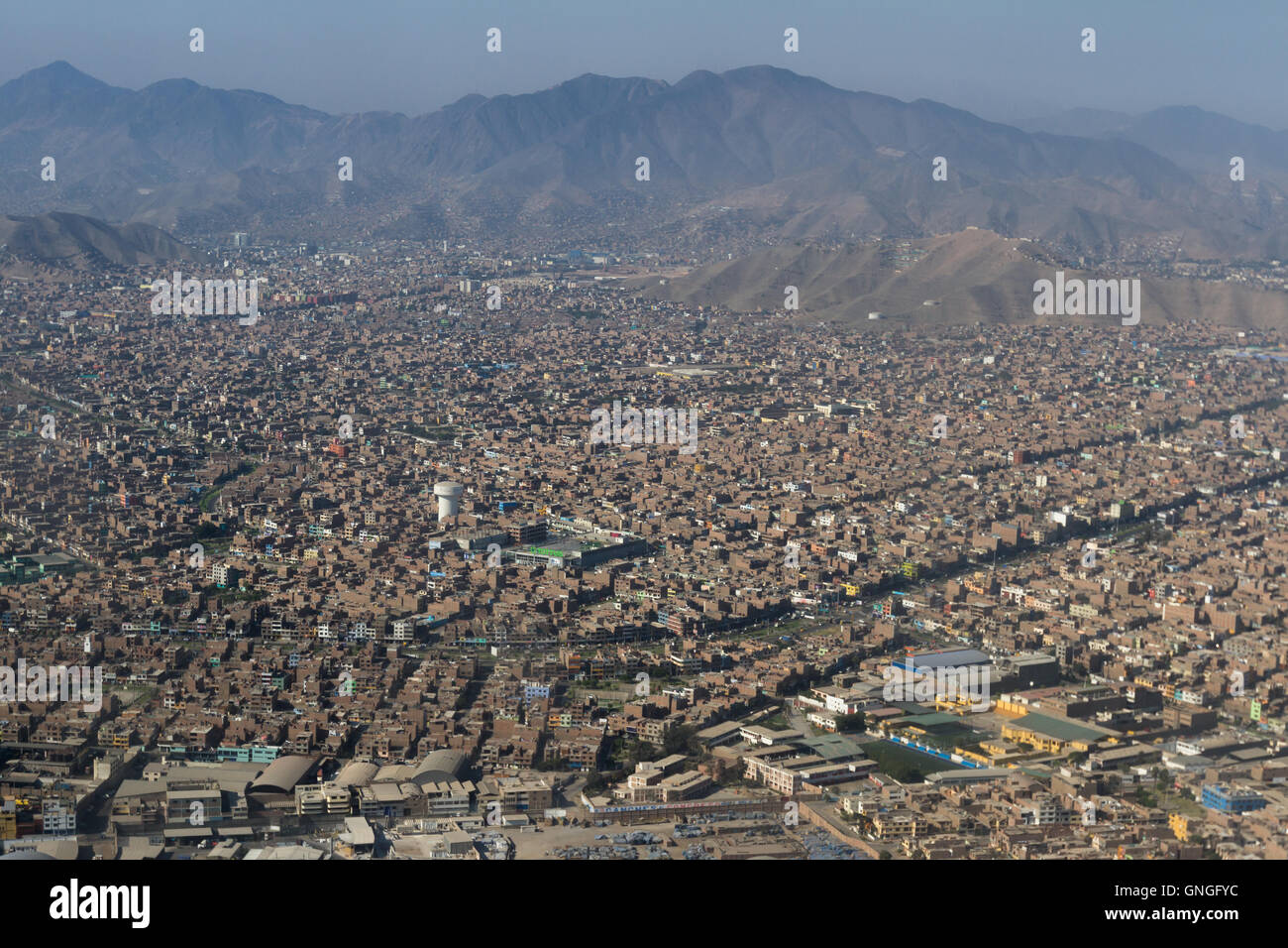 Lima Peru - May 11 : Aerial view of the City of Lima with the mountains ...