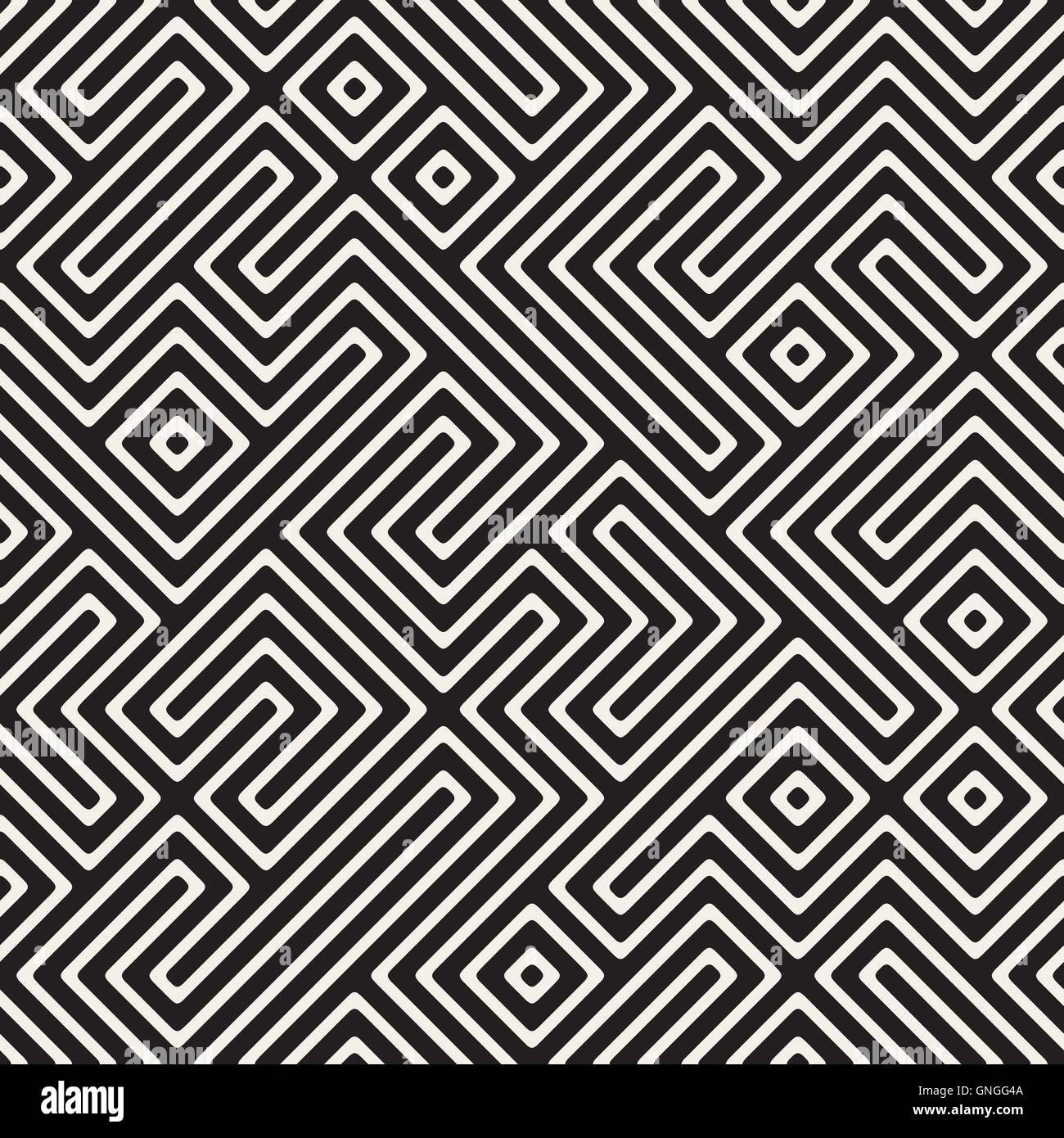 Vector Seamless Black And White Maze Stripes Irregular Geometric ...