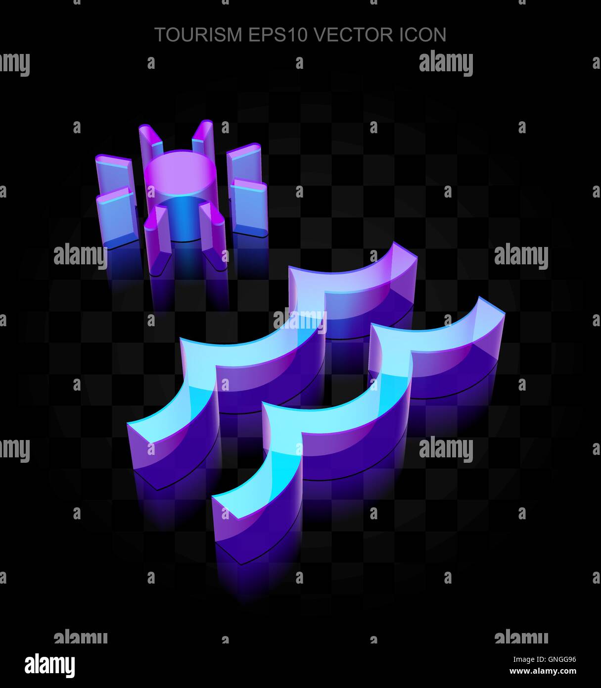 Tourism icon: 3d neon glowing Beach made of glass, EPS 10 vector Stock ...