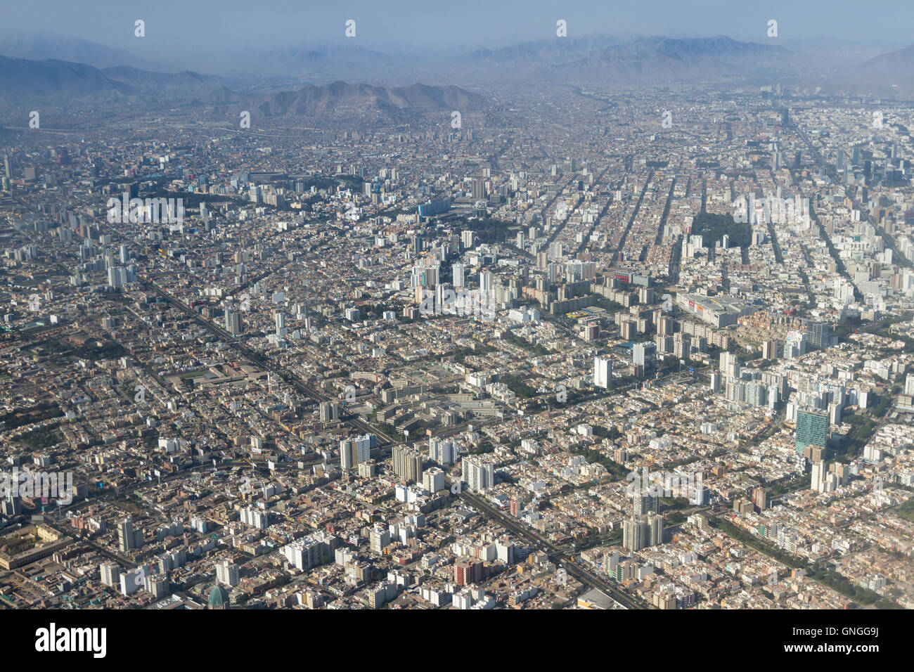 Lima Peru - May 11 : Aerial view of the City of Lima with the mountains in the background. May ...