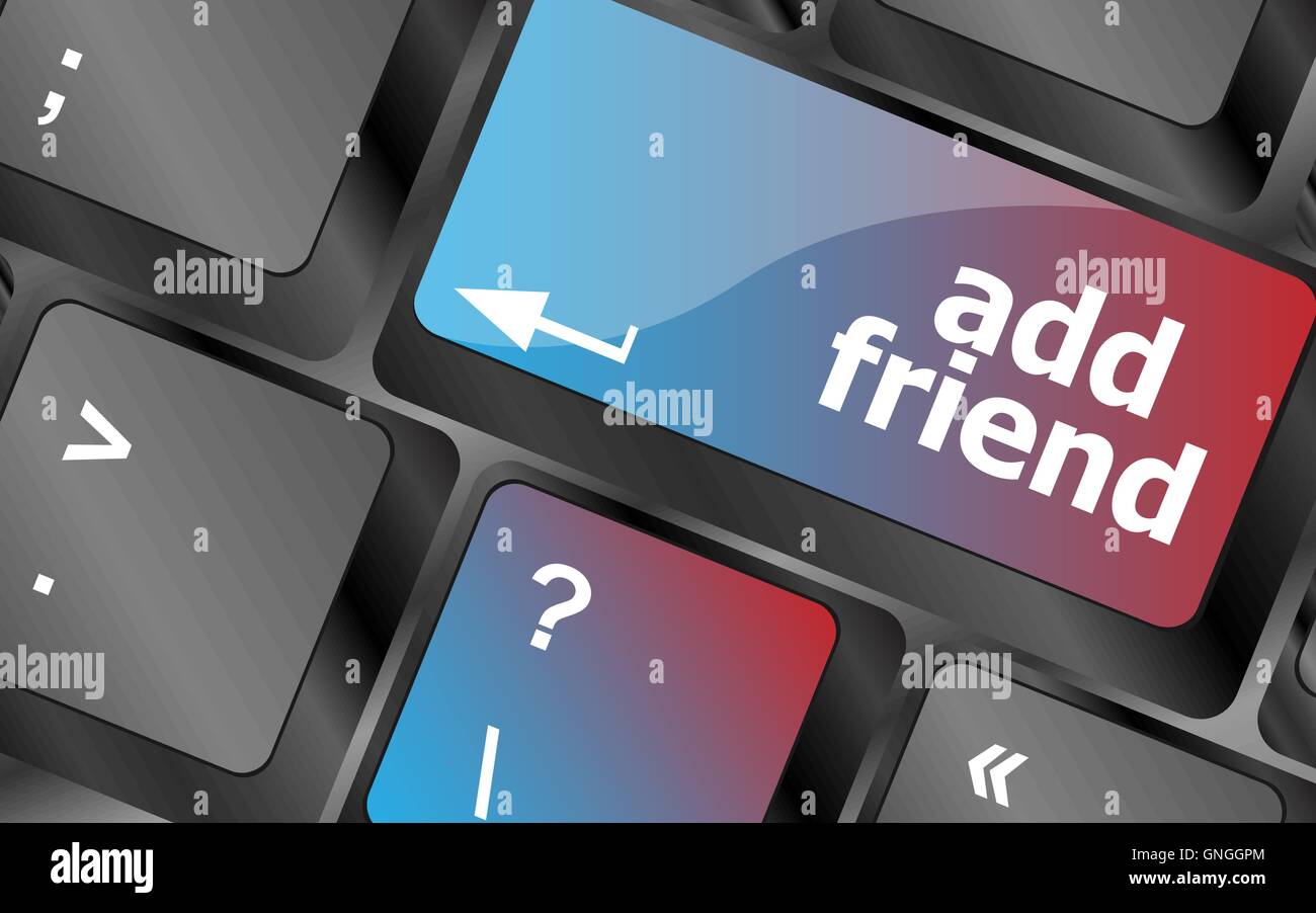 Keyboard with add friend button, social network concept . keyboard keys ...