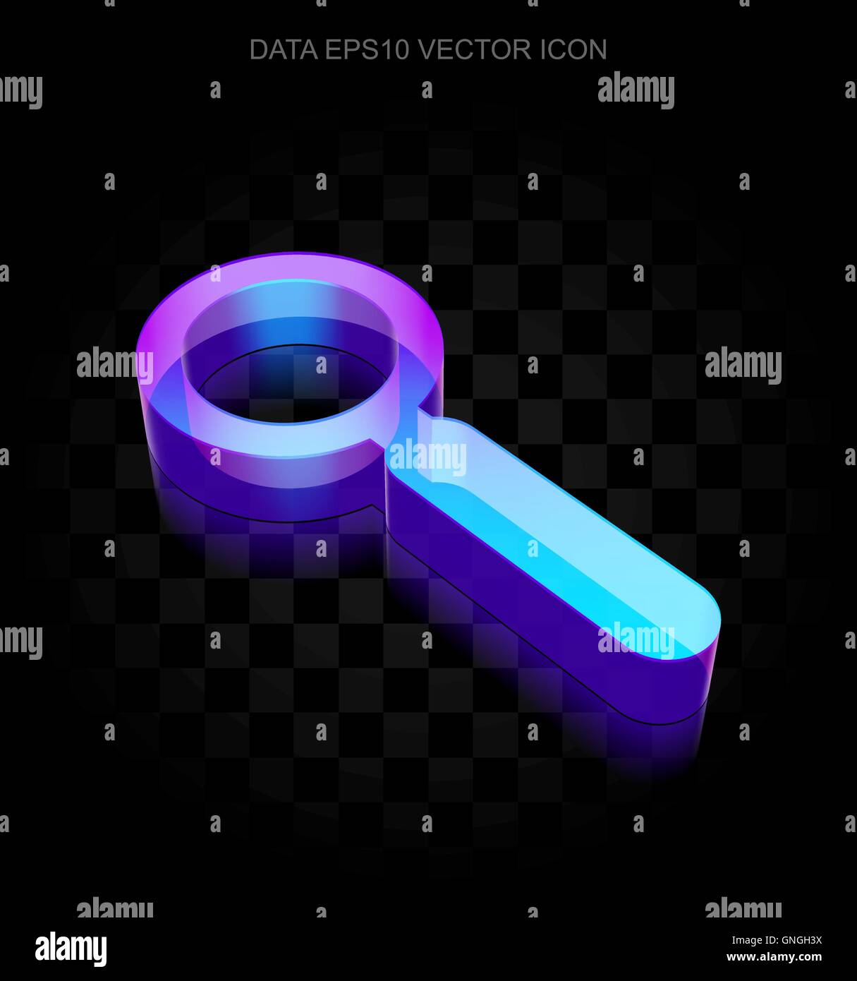 Data icon: 3d neon glowing Search made of glass, EPS 10 vector Stock ...