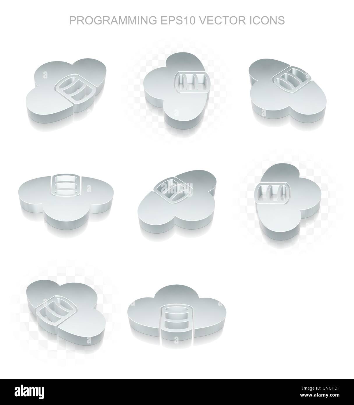 Software icons set: different views of metallic Database With Cloud ...