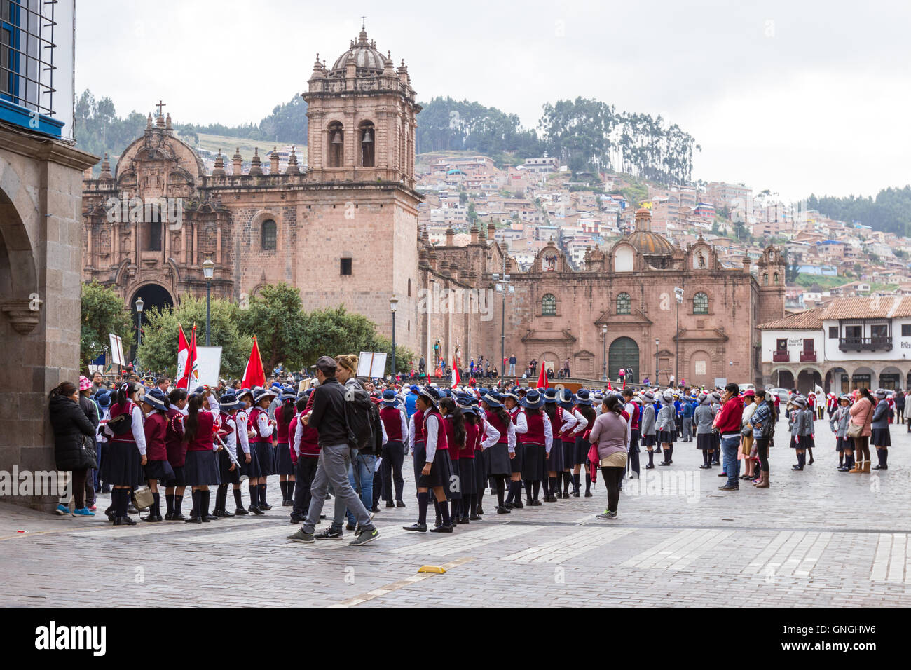 Cusco, Peru - May 12 : School children in uniform in a civic parade ...
