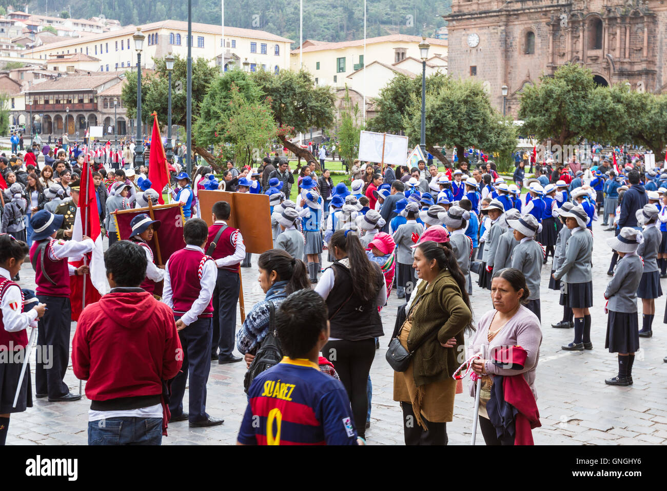 Cusco, Peru - May 12 : School children in uniform in a civic parade ...