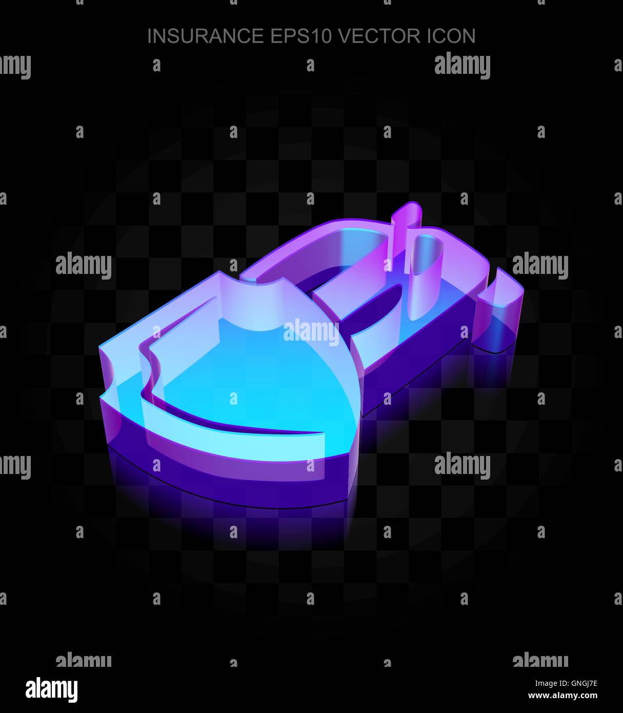 Insurance icon: 3d neon glowing Car And Shield made of glass, EPS 10 ...