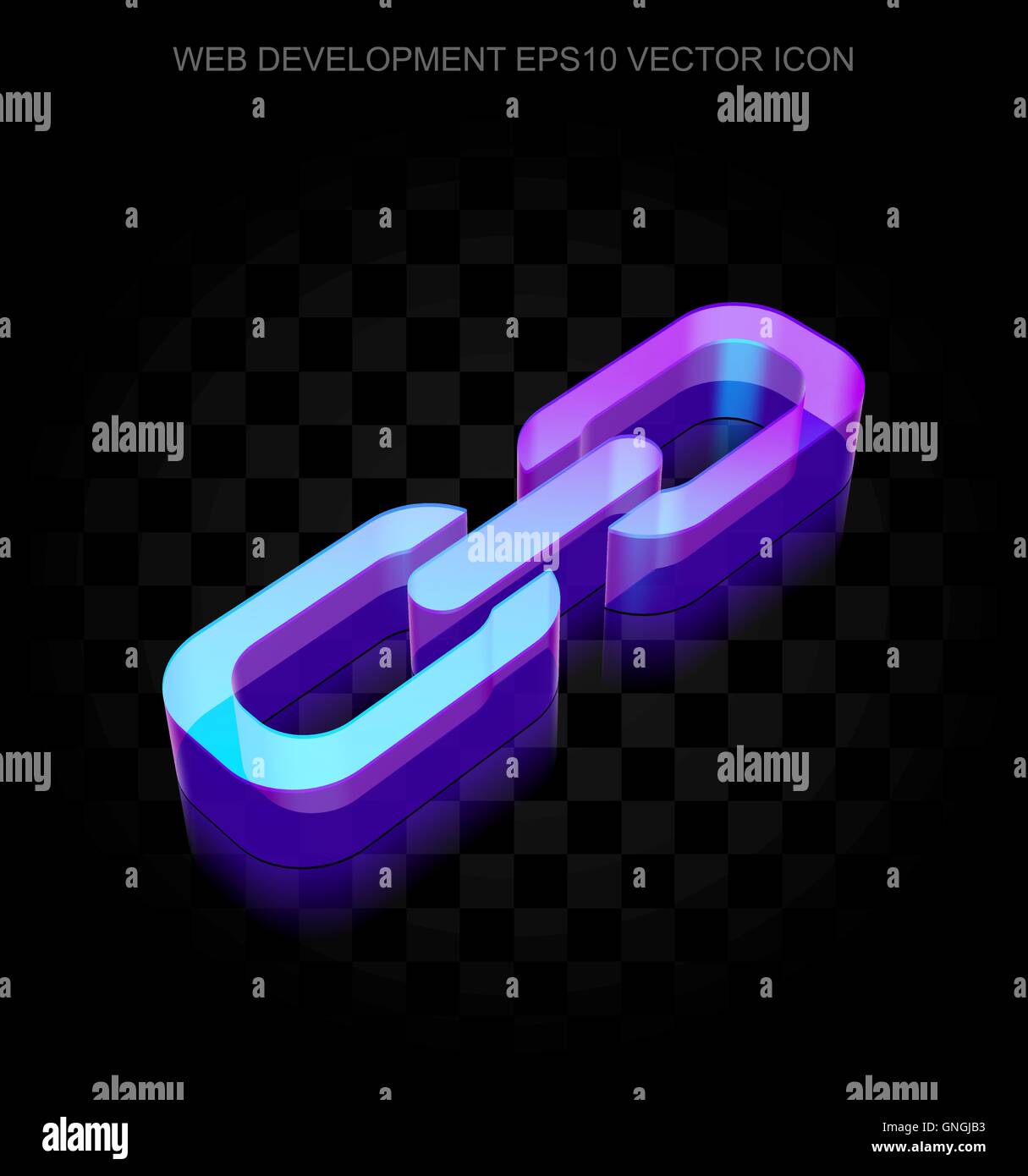 Web development icon: 3d neon glowing Link made of glass, EPS 10 vector ...
