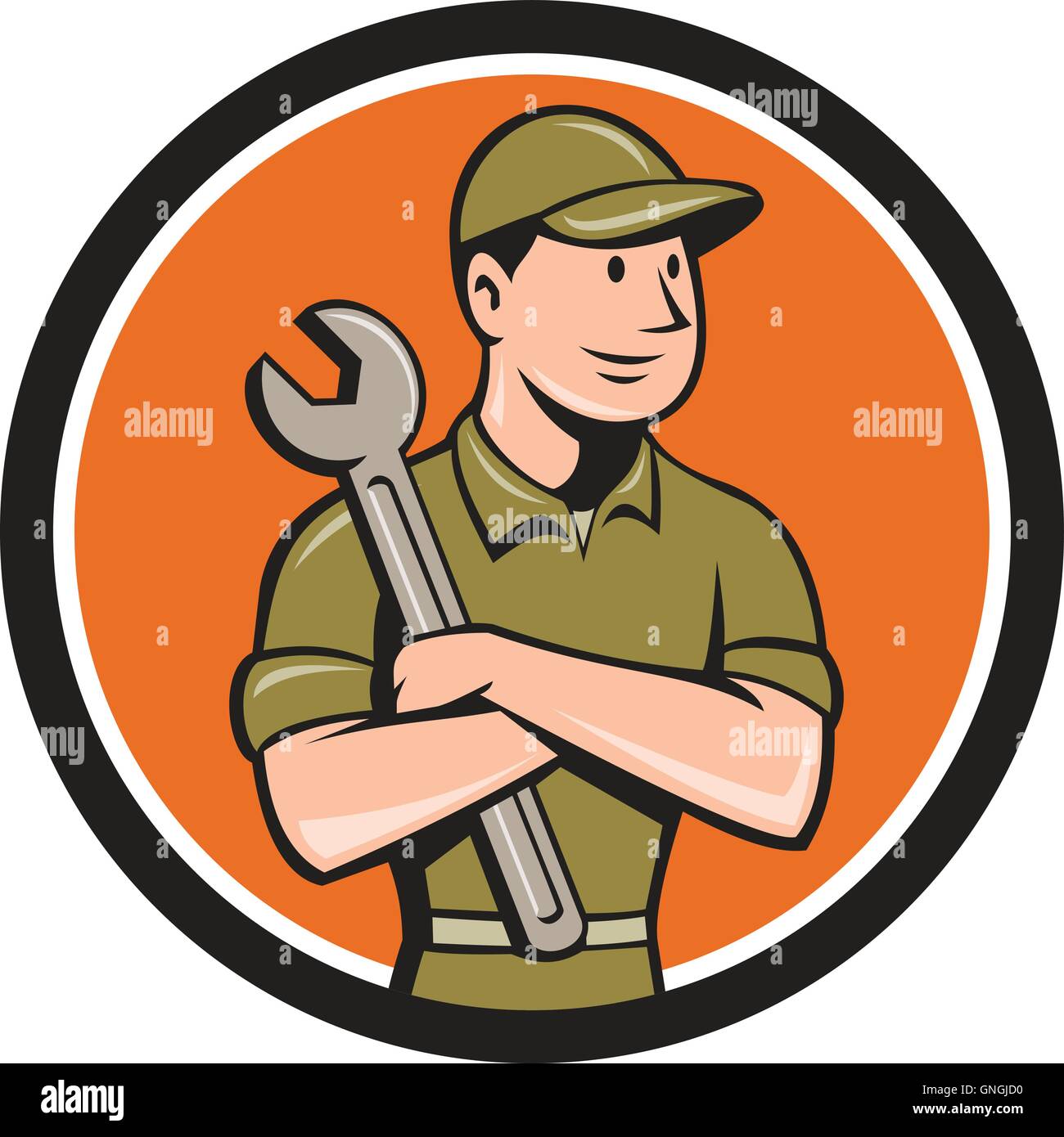 Mechanic Arms Crossed Spanner Circle Cartoon Stock Vector Image & Art ...
