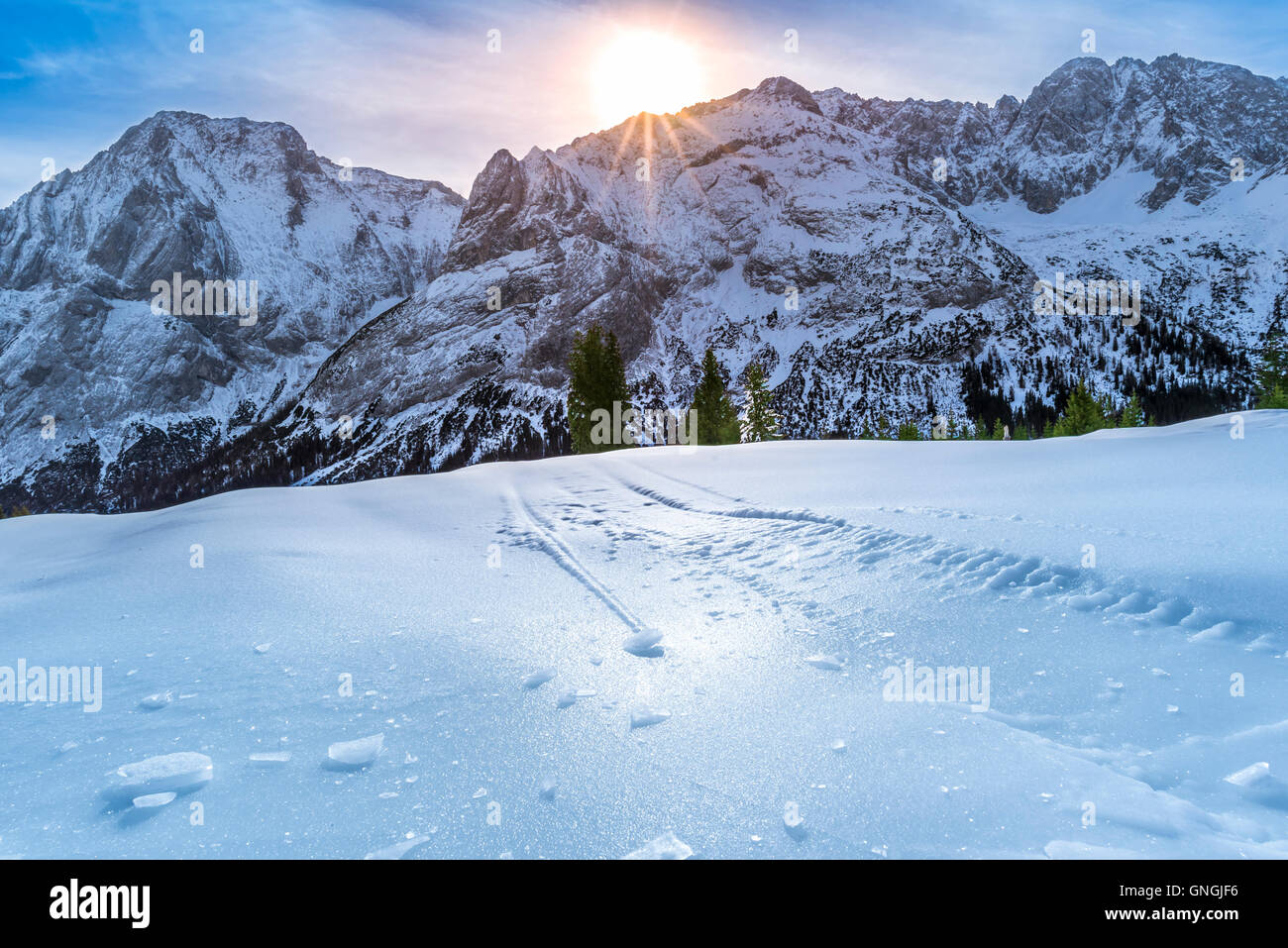Ice crust over snowy mountains and pastures Stock Photo - Alamy