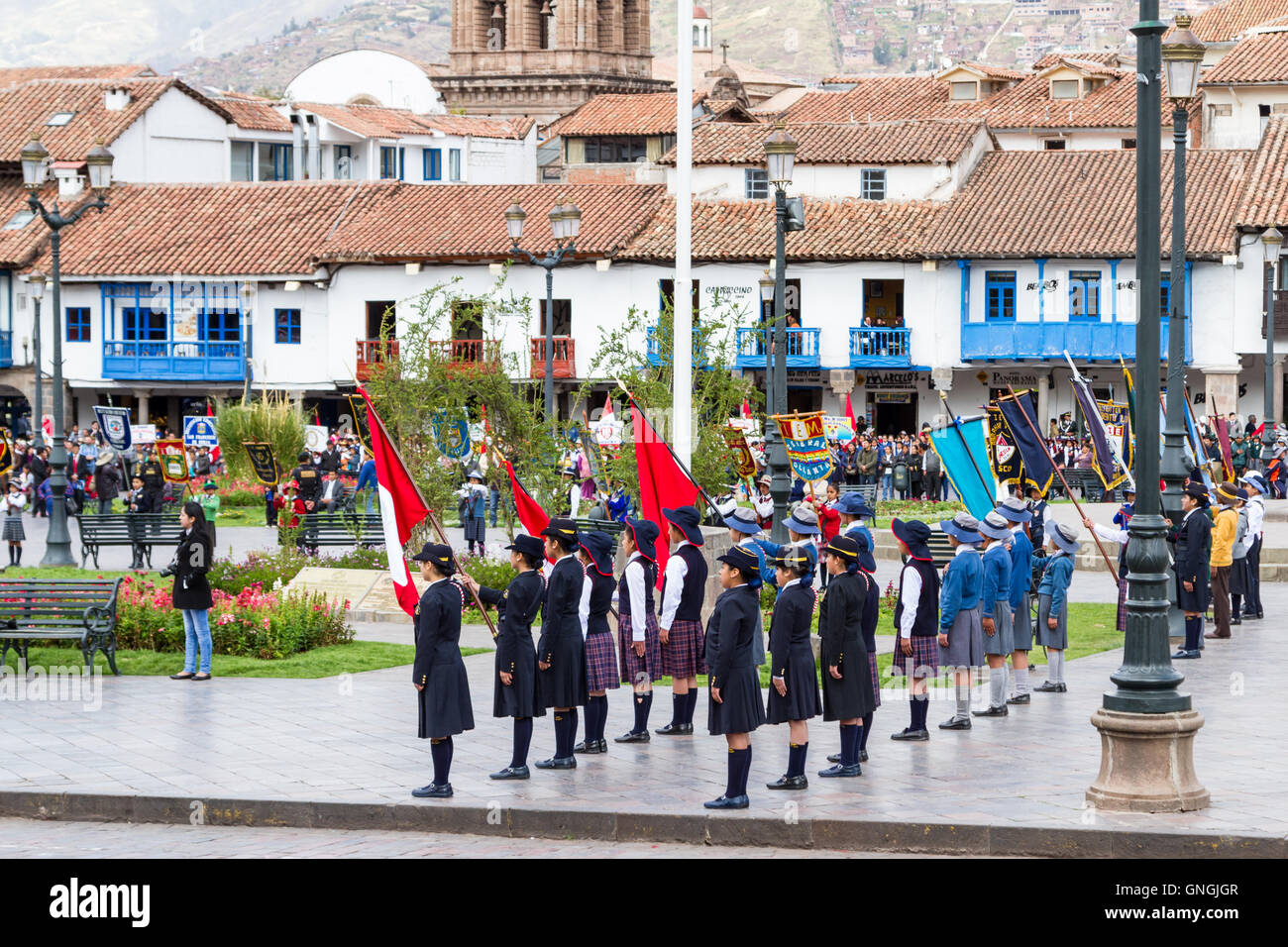 Cusco, Peru - May 12 : School children in uniform in a civic parade ...