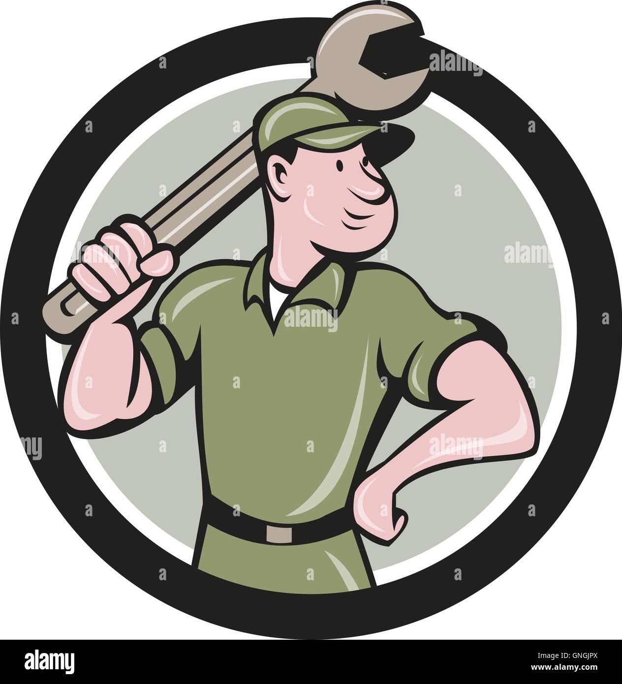 Mechanic Wielding Spanner Circle Cartoon Stock Vector Image & Art - Alamy