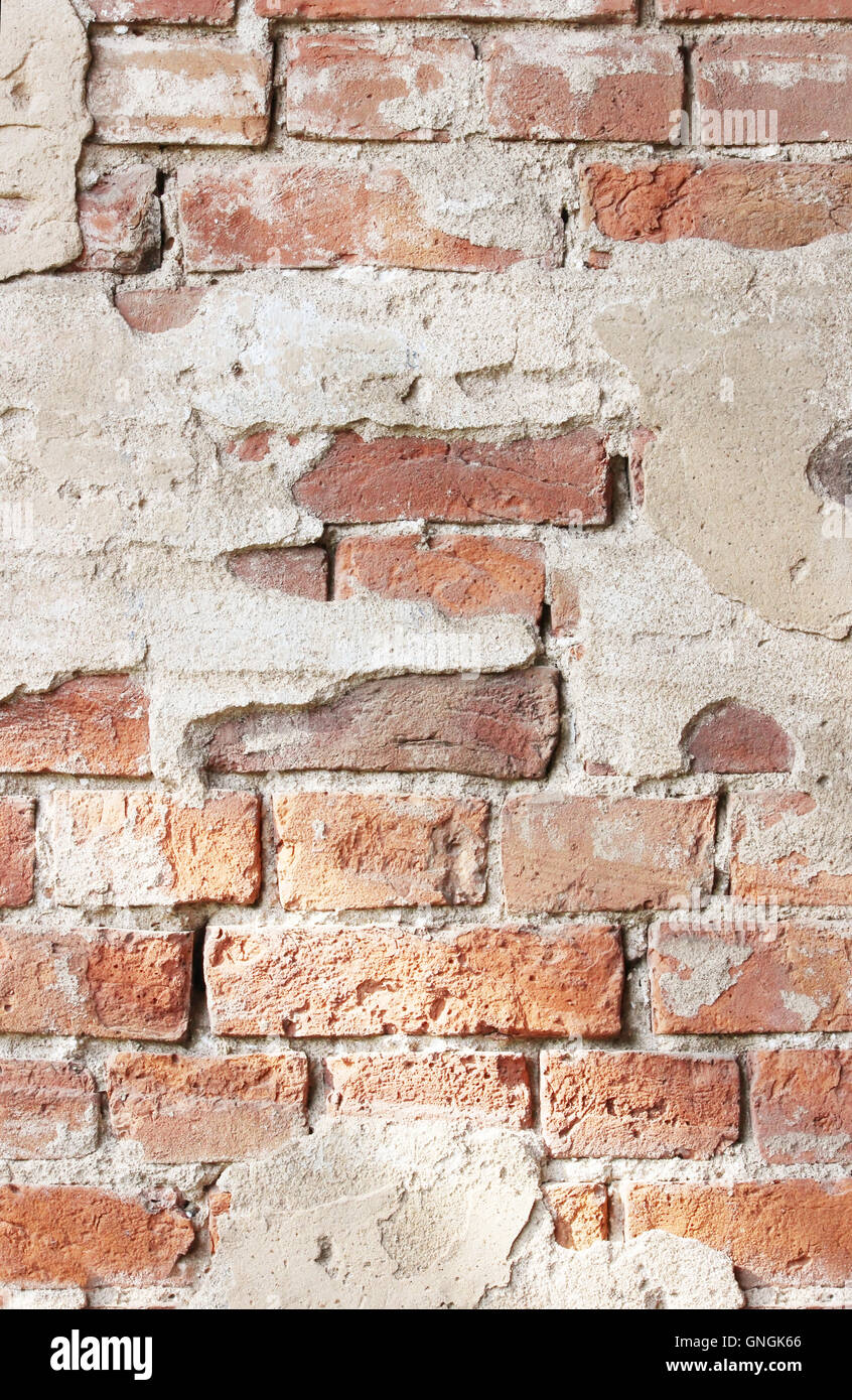 red brick and plaster on the old wall texture background Stock Photo ...
