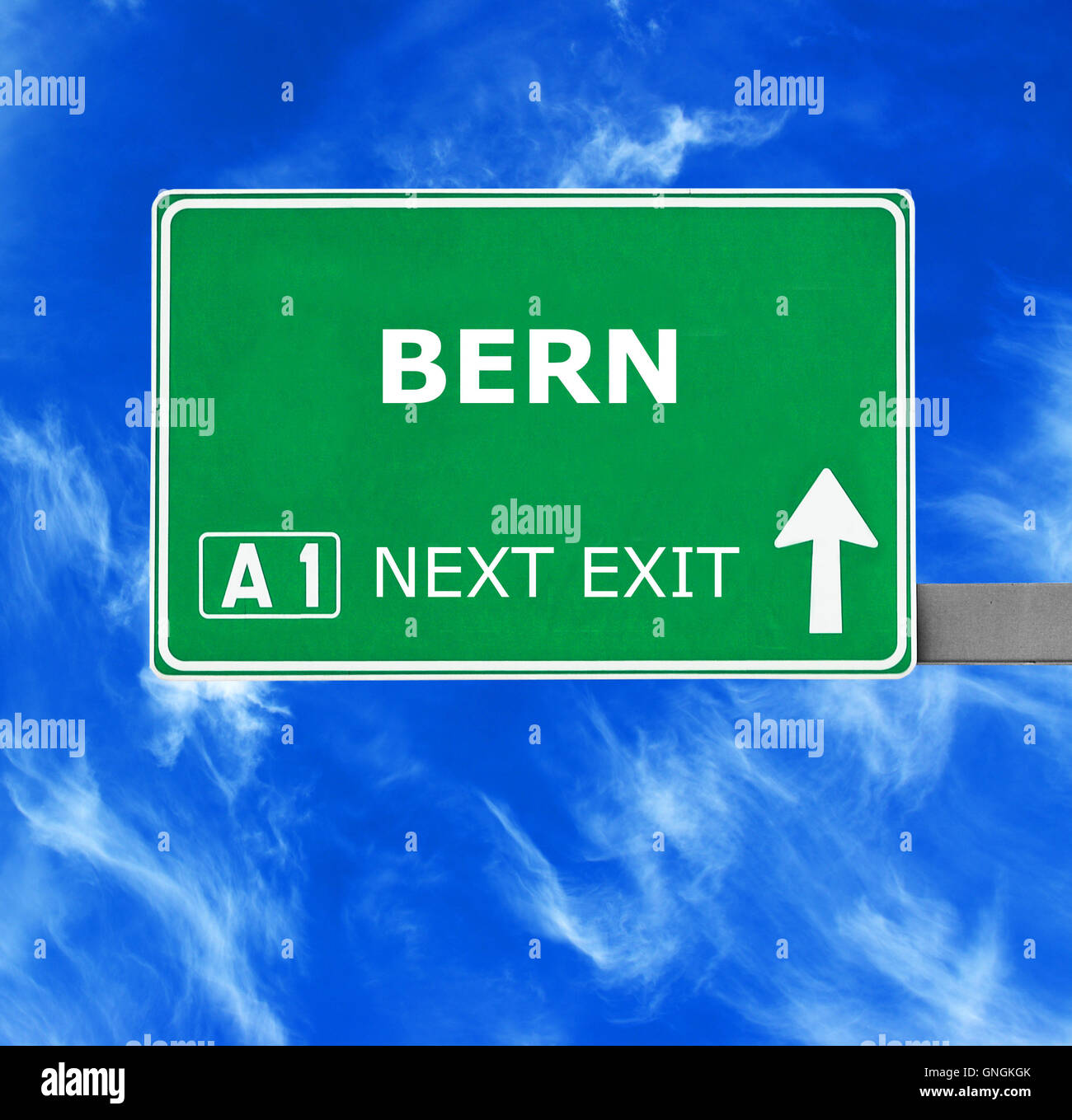 BERN road sign against clear blue sky Stock Photo - Alamy